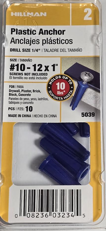 Plastic Anchor #10-12 x 1" Hillman – Table Top USA