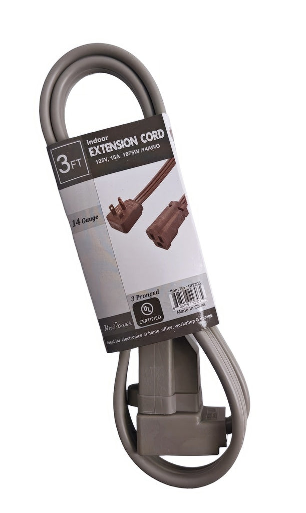 Grey Extension Cord 3FT Unipower – Table Top USA