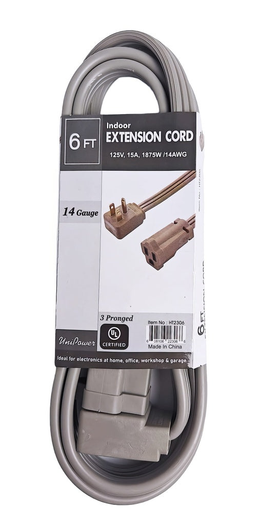 Grey Extension Cord 6FT Unipower