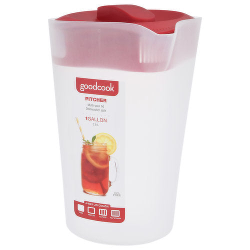 Plastic Pitcher with 4 Way Lid | 1 Gallon | ‎Red | GoodCook