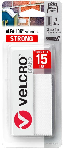 Velcro Alfa-Lok Fasteners 3" x 1" White 4pk